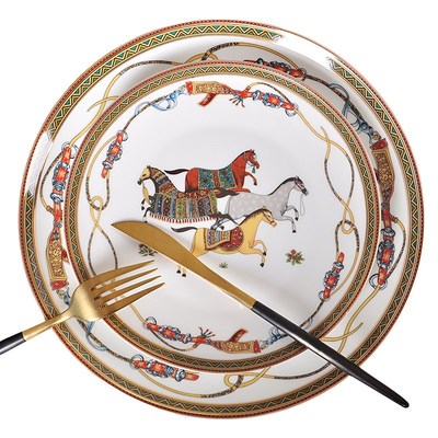 Dinner Plates Luxury War Horse Bone China Dinnerware Set Roy