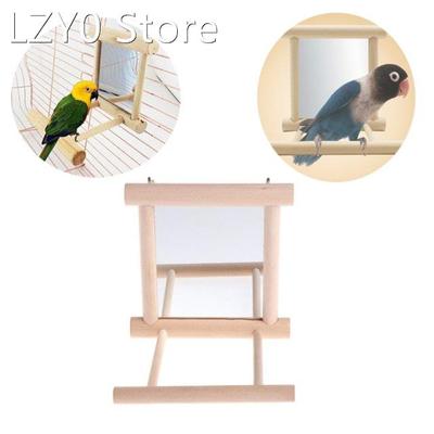 Pet Bird Mirror Wooden Play Toy with Perch For Parrot Budgie