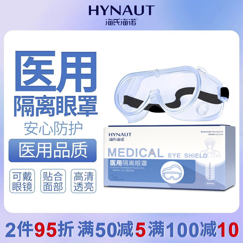 海氏海诺护目镜医用隔离眼罩防起雾飞沫风可戴近视眼镜封闭