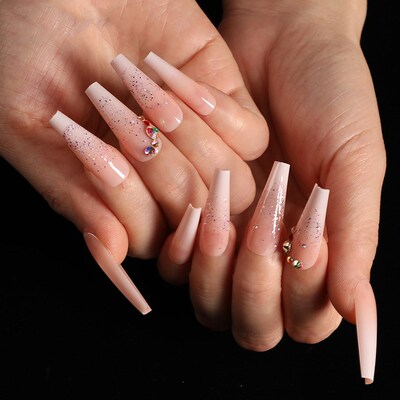 24pcs/box press on nails coffin Ballet Gradients Scallion p