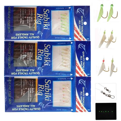 10 Packs Fish Skin Bait Sabiki Rigs 6 Arm Hooks Sea Fishing