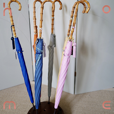 简约复古蓝色竹节流苏雨伞