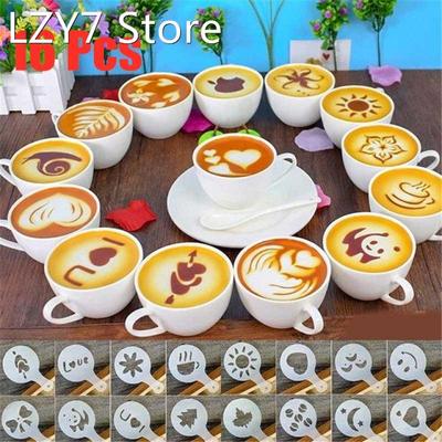 16 PCS/ Set Mixed Styles Cappuccino Latte Coffee Stencils Du