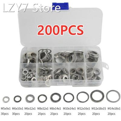 200Pcs Aluminum Flat Washer Gasket Set Flat Ring Seal Kit Se