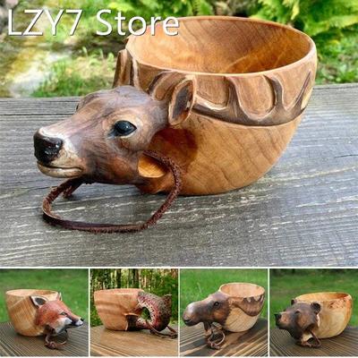 Wooden Mug Animal Shape Portable Camping Drinking Cup Hand C