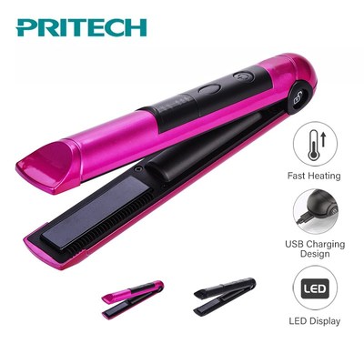 Mini USB Wireless Rechargeable Hair Straightener LCD Displa