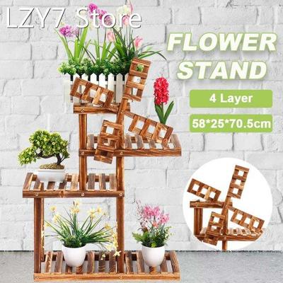 Windmill Design Solid Wood Plant Shelves Flower Garden Rack