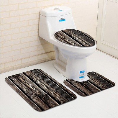 3D Wood Grain Toilet Rug Set  Closestool Seat Mat Bathtub M