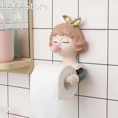 3D Cute Girl Cartoon Shape Toilet Paper Holder Home Wall Mou