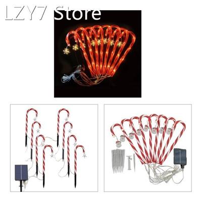 8Pcs Christmas Solar Powered Candy Cane Lights with Stake Fa
