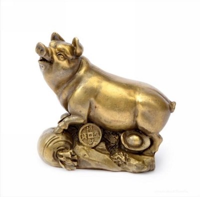 COPPER STATUE Kaiguang pure copper Zhaocai Yuanbao pig orna