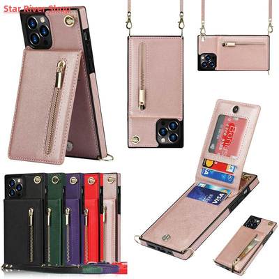 Zipper Wallet CrossBody Lanyard Case For Samsung Galaxy S22 S21 Note20 S20 Ultra S9 S10 S23 Plus 5G