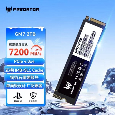 宏碁掠夺者 GM7 2TB NVMe PCle4.0 M.2接口 SSD固态硬盘
