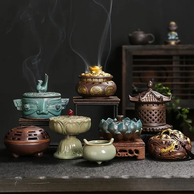 陶瓷香炉禅意盘摆件装饰品家用