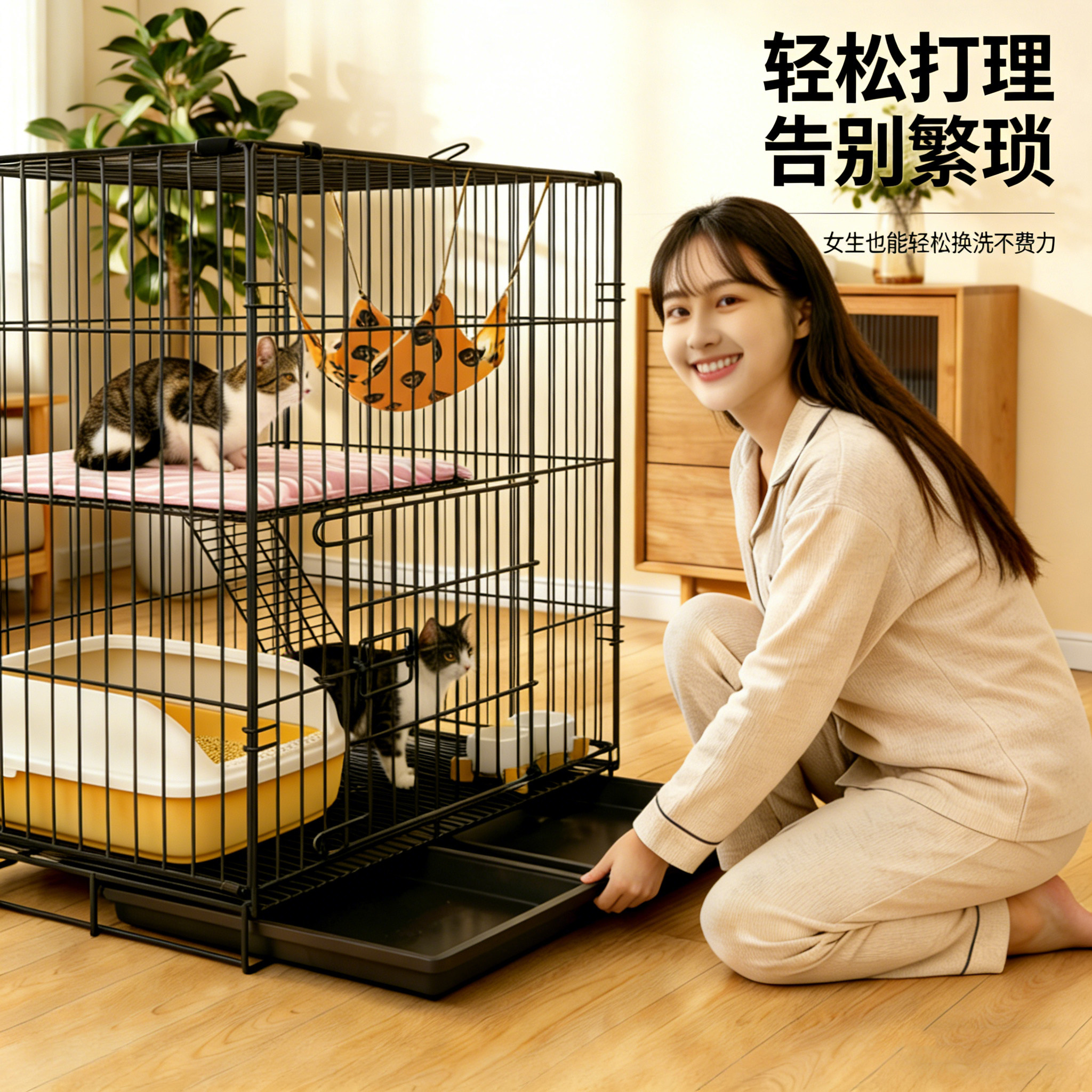 猫笼子超大空间室内家用猫别墅双层宠物猫屋舍猫咪折叠笼子带托盘