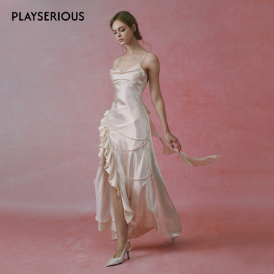 CAMEY LIU 2026春夏新款荷叶边吊带连衣裙女法式精致优雅度假长裙