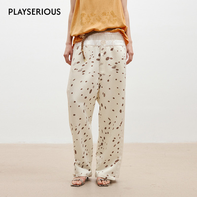 Medium Well 2026春夏新款乱褶拼接波点休闲长裤女宽松直筒休闲裤