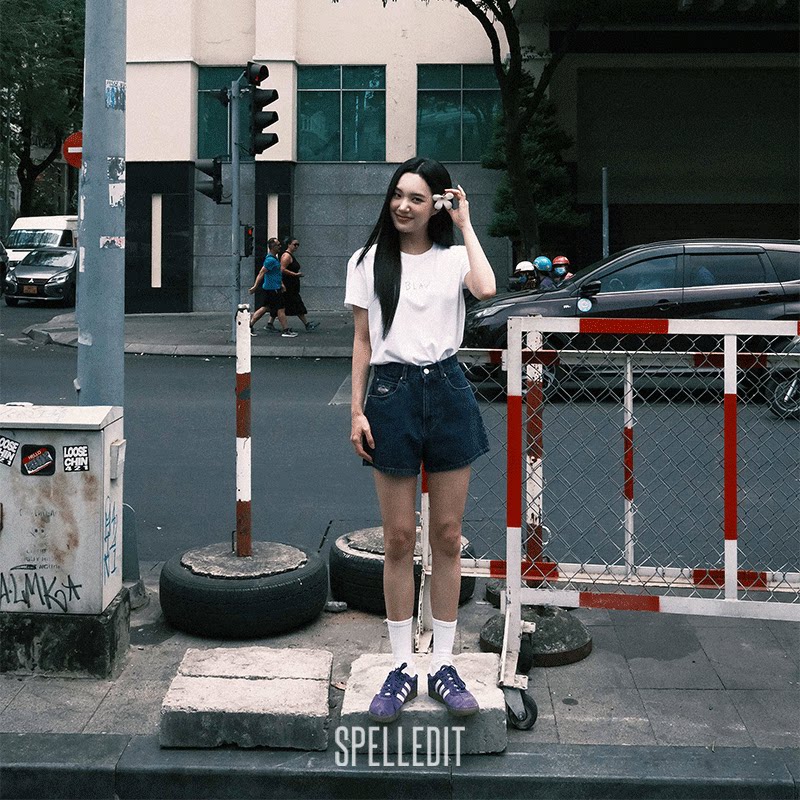 SPELLEDIT新款深牛仔短裤辣妹休闲高腰女