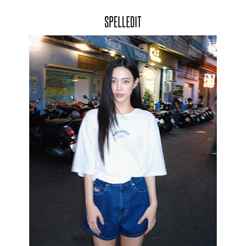 SPELLEDIT夏款DRYSPELLT恤韩版宽松简约印花设计上衣女