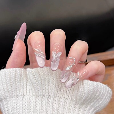 【九紫离火】爆闪灵蛇转运冰透蝴蝶紫色猫眼纯手工穿戴甲美甲显白