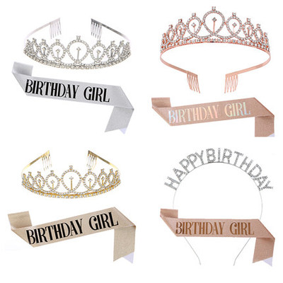 ins女生生日肩带礼仪带皇冠birthday girl sash派对装饰头饰发箍
