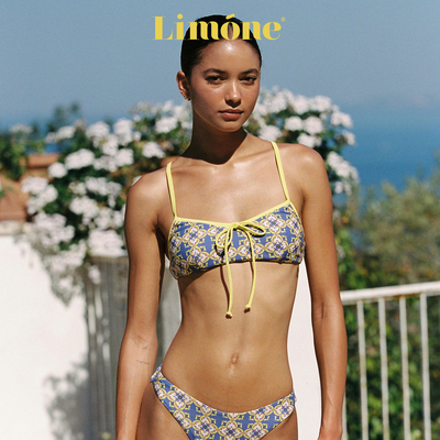【你好竹子同款】Limone柠檬系列蝴蝶结吊带沙滩海边度假分体泳衣