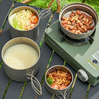 钛户外纯9886钛汤锅餐露营野炊锅具套锅组便携折叠套锅野营炊具野