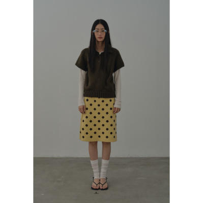 复古y2k波点毛织半身裙