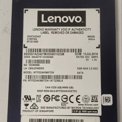 960G 01MP354 6FC810 MTFDDAK960TDN 5200MAX 提供测报议价