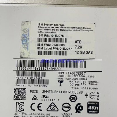 01EJ075 01AC606 8TB 7.2K 12G SAS V5000G2 V5030存储硬盘议价