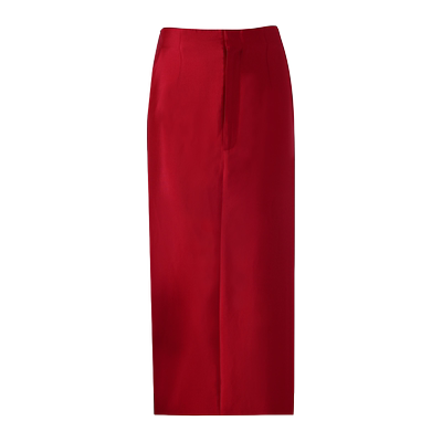 法国红俏云曦高开衩包臀半身裙秋