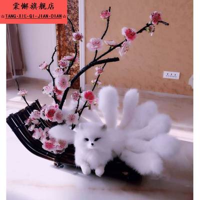 九尾狐摆件红狐白狐小狐狸真身红衣白衣树脂彩绘家居装饰工艺摆件