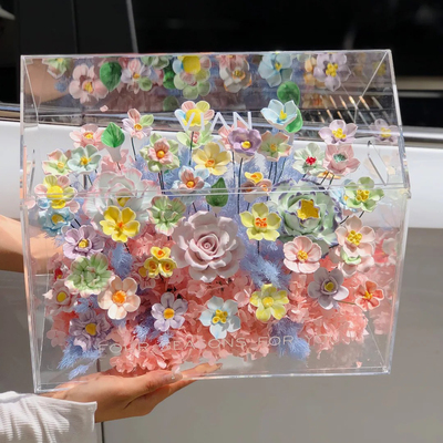 亚克力花盒手提盒圣诞节情人教师节鲜花插花盒花艺材料花包装花盒