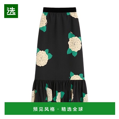 香港直邮Valentino 印花绉纱羊毛半身裙A字裙 BRADS09MJ