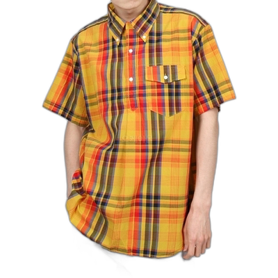 韩国直邮Engineered Garments 泡泡纱BD衬衫金色棉格子短袖上衣