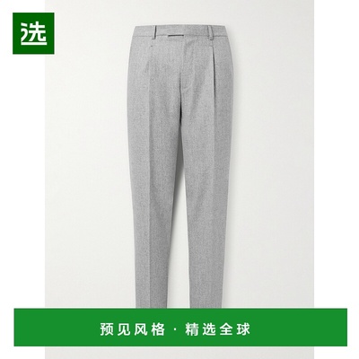 香港直邮1h可退 Zegna 杰尼亚 男士 直筒褶裥羊毛法兰绒裤子 75PM