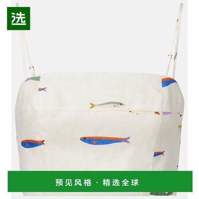 1h可退 香港直邮Staud 女士 Federico 印花亚麻短款上衣吊带