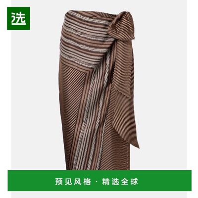 1h可退 香港直邮MaxMara 麦斯玛拉 女士 Edro 条纹真丝裹裙包臀裙