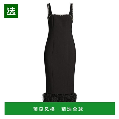 1h可退 【美国直邮】LIKELY|Georgie 羽毛缀饰中长连衣裙