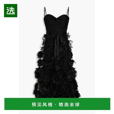 1h可退 【美国直邮】MARCHESA NOTTE|贴花欧根纱薄纱中长连衣裙