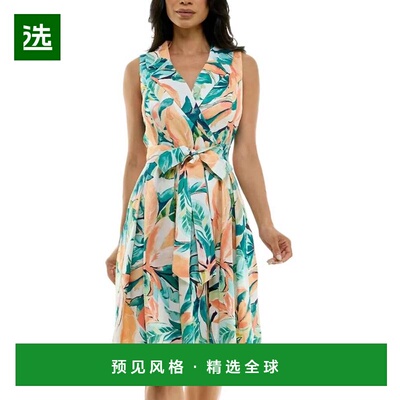 1h可退 【美国直邮】NINA LEONARD女士连衣裙V领无袖中长款修身时