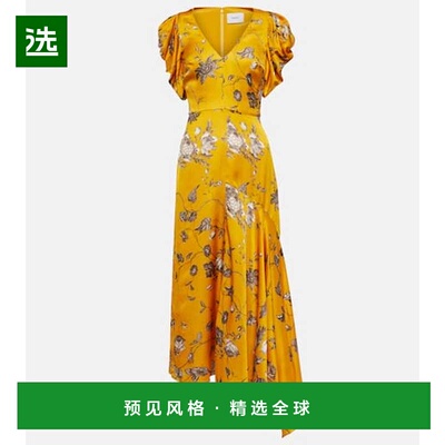 1h可退 香港直邮Erdem 女士 花朵缎面中长连衣裙 yellow黄色 舒适