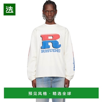 1h可退 香港直邮Rhude 男士 灰白色 Split Petrol Logo 长袖 T 恤