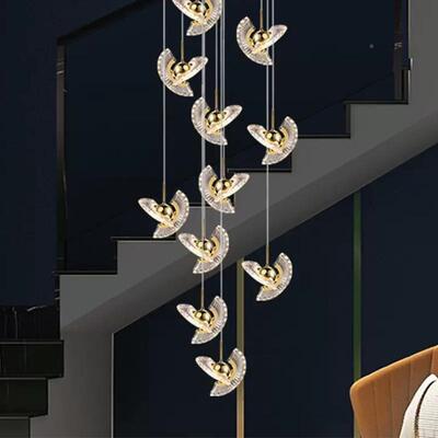 现吊代简约楼式梯吊灯694别墅转公寓复楼led长灯旋中空楼梯间灯具