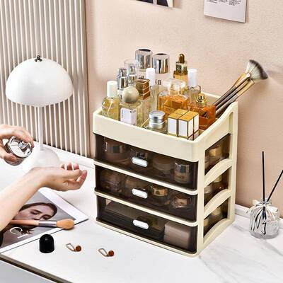 桌面化妆屉品收纳盒塑料收架抽纳式首饰盒妆台置物梳架透明整7921