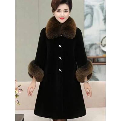 气质妈妈装金貂绒大衣女2025冬季皮毛一体狐狸毛领中长款皮草外套