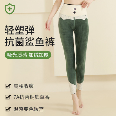 Copper coins grass fat mm shark pants plus thick fleece for