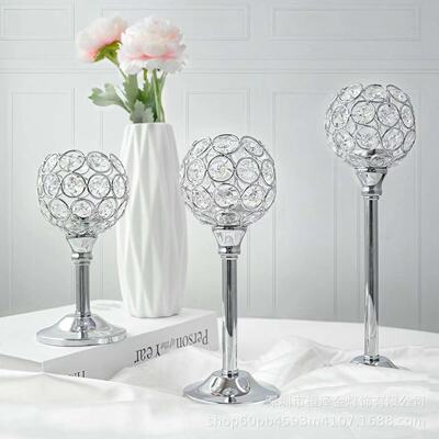 Mini Crystal Candlestick Metal Ornament Wedding Hotel Home