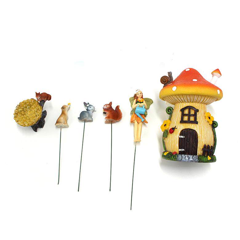 厂家庭HG2062FH直供跨境现货树脂工艺品蘑菇多房套花园院 盆肉栽