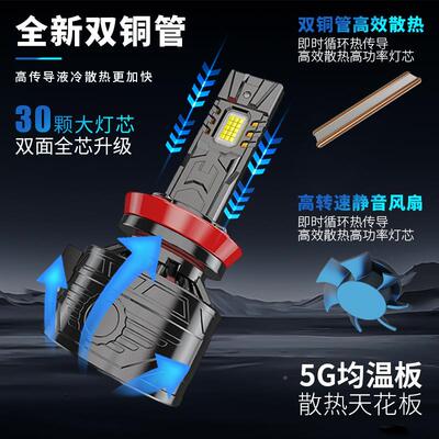 同沃l跨境双铜管led车灯2000w大功率3芯H4H锌7合金解码汽车ed大灯